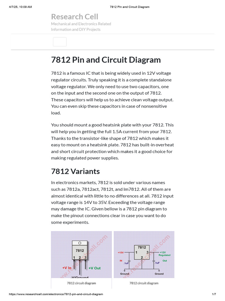 7812 Pin and Circuit Diagram | PDF | Power Supply | Series And Parallel Circuits