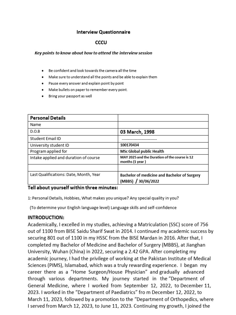 CCCU Interview Preparation Guide | PDF | Public Health | Global Health