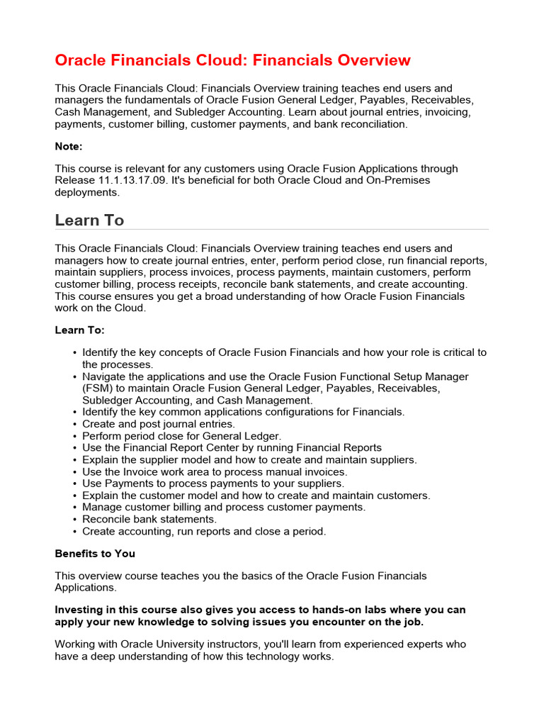 Oracle Financials Cloud Training Overview | PDF | Accounts Payable ...