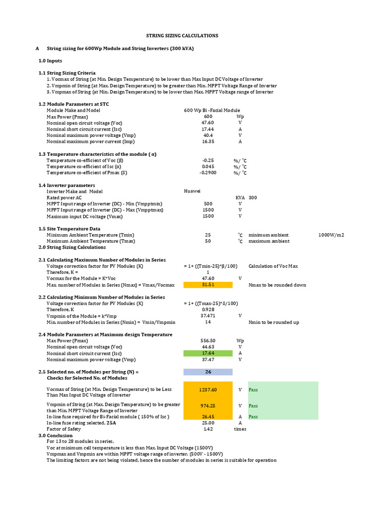 String Sizing Calculations (Bi-Facial) - 600Wp | PDF | Power Inverter | Solar Panel