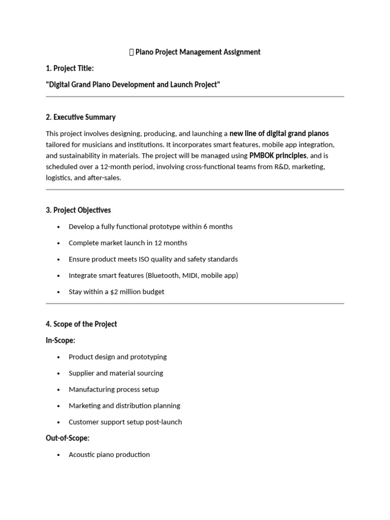 Piano Project Management Assignment | PDF | Project Management | Business