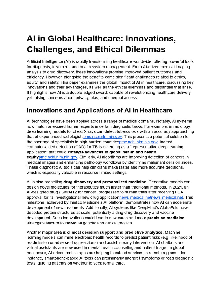 AI in Global Healthcare - Innovations, Challenges, and Ethical Dilemmas | PDF | Artificial ...