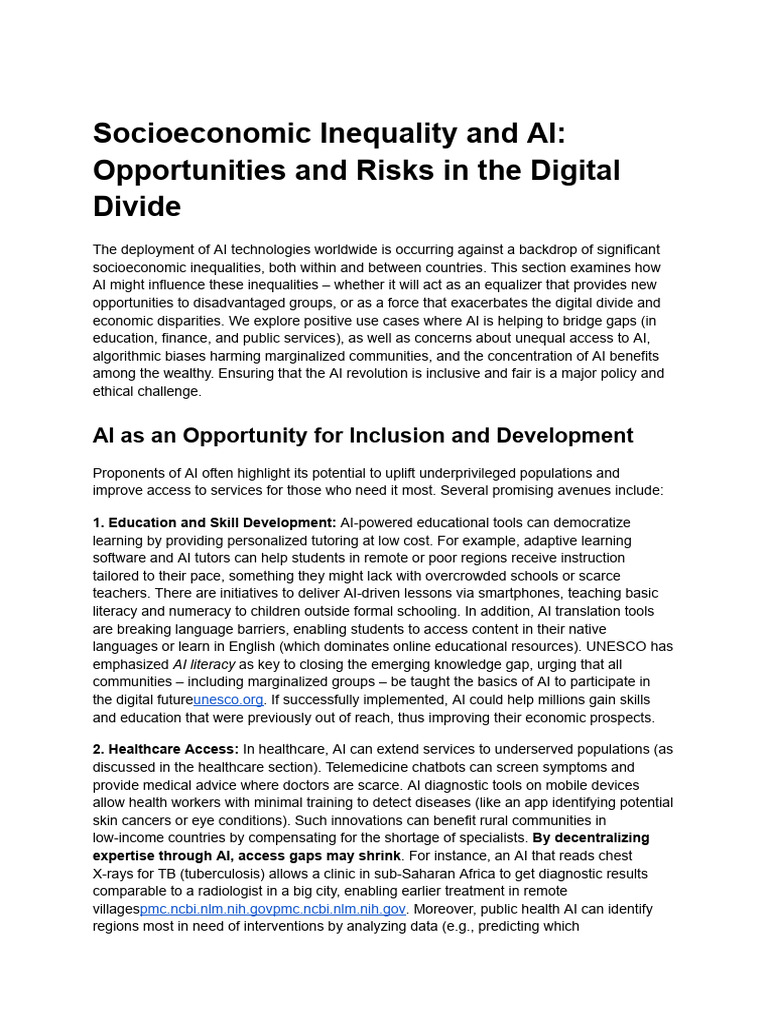 Socioeconomic Inequality and AI - Opportunities and Risks in The ...