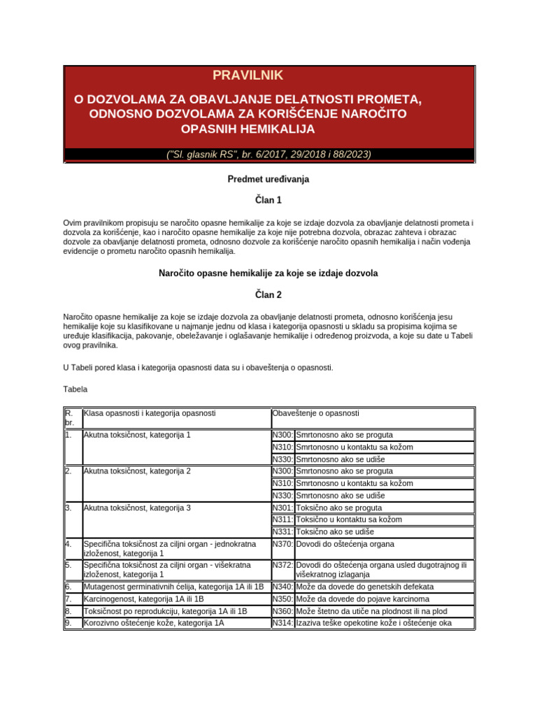 Pravilnik o Dozvolama Za Obavljanje Delatnosti Prometa Odnosno Dozvolama Za Korišćenje Naročito ...