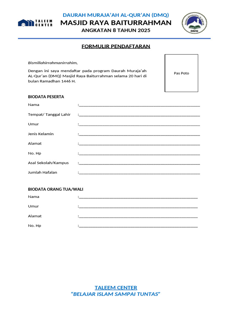 FORMULIR PENDAFTARAN | PDF