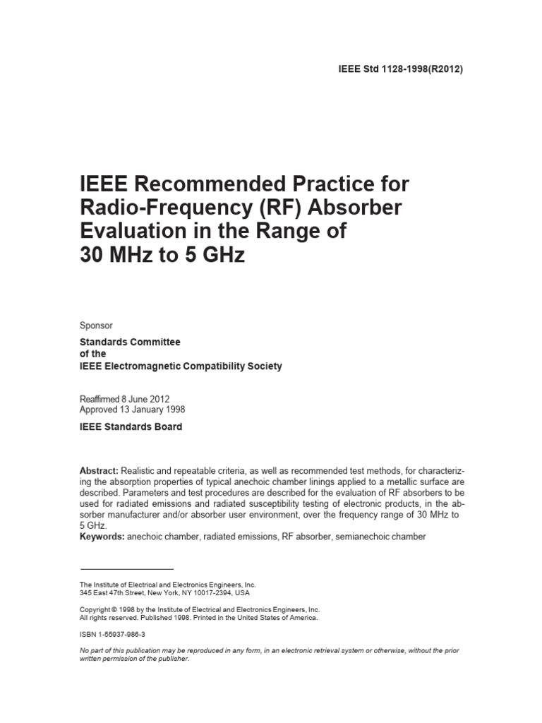 Ieee Recommended Practice For Radio-Frequency (RF) Absorber Evaluation ...