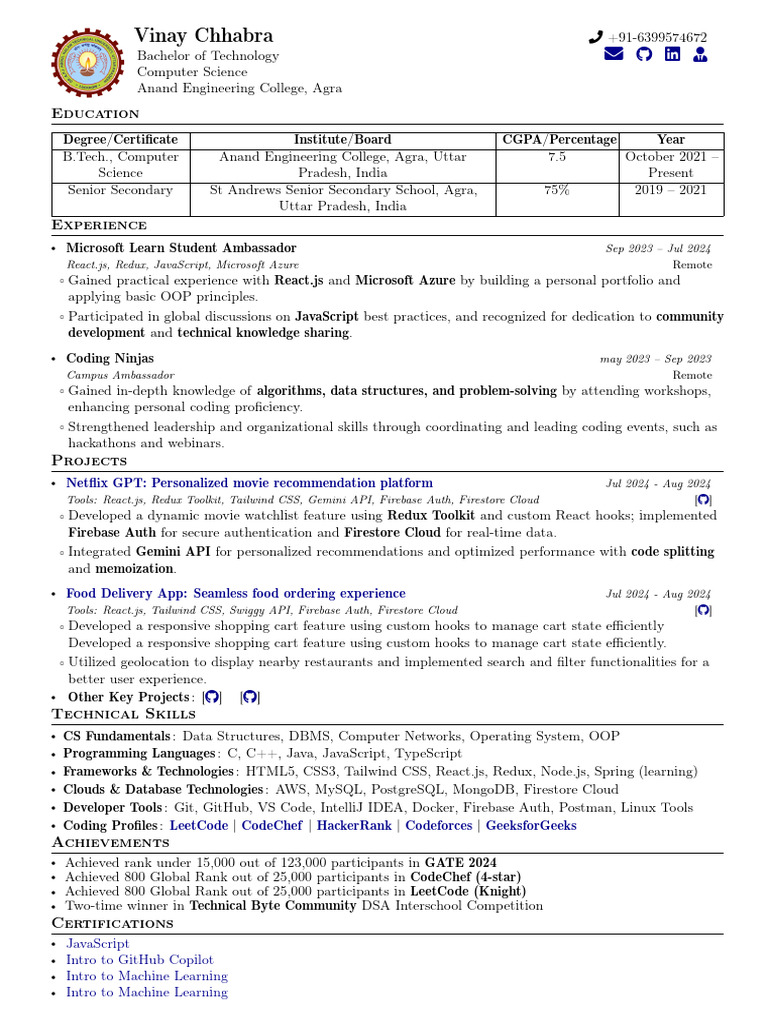 Vinay Updated Resume Template | PDF | Computing | Computer Science