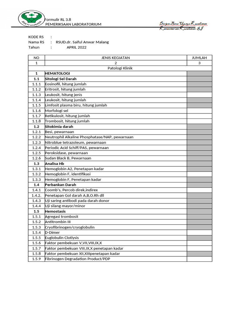 Formulir RL 3.8 Pemeriksaan Laboratorium | PDF