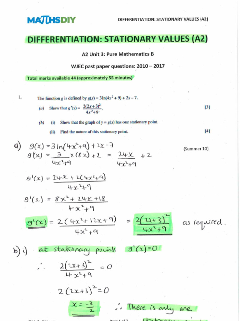 Differentiation-Stationary-Values-A2-SOLUTIONS (4) | PDF