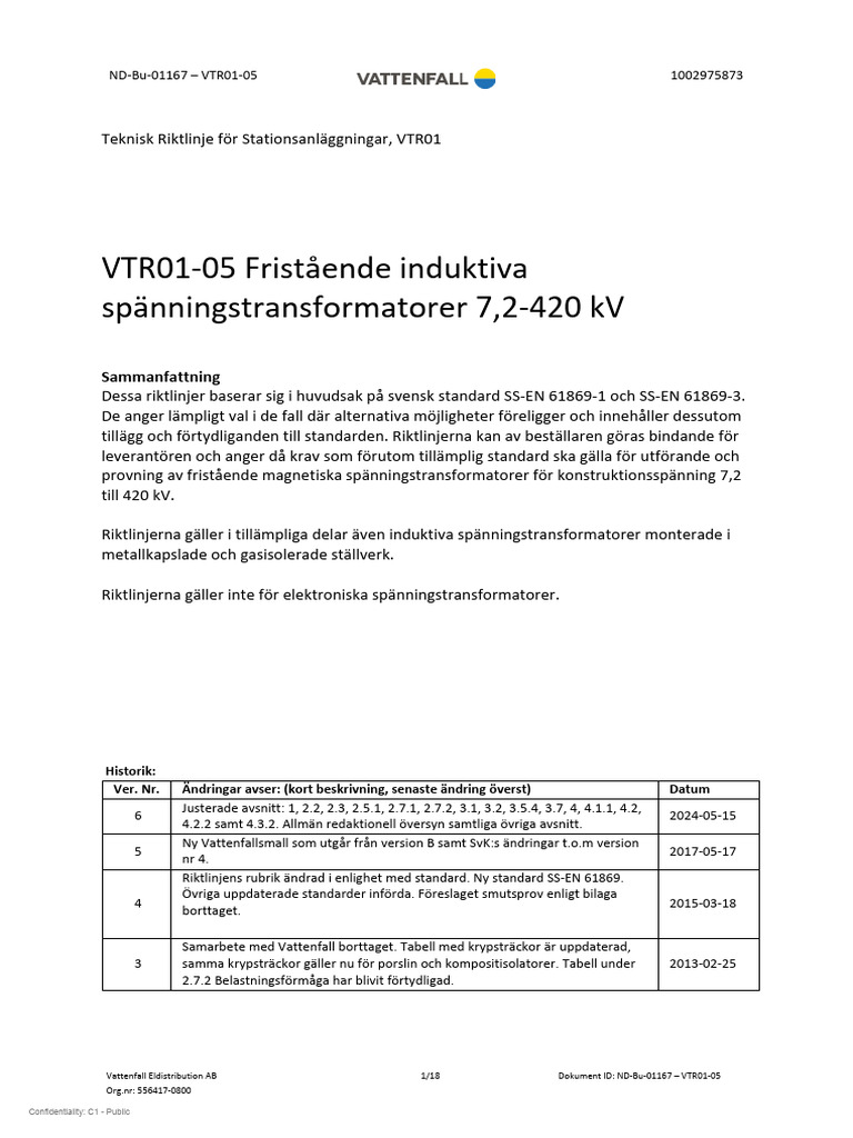 vtr01 05 - Fristaende Induktiva Spanningstransformatorer | PDF