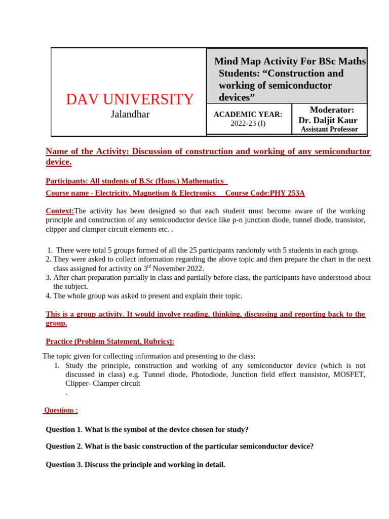 Mind Map Activity For BSC Maths | PDF | Semiconductor Devices | Transistor