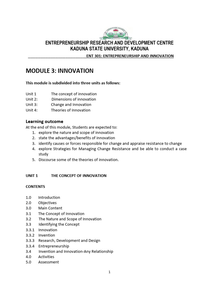 Ent 301-Module 3 | PDF | Entrepreneurship | Innovation
