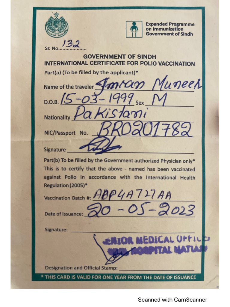 Polio Vaccination Card | PDF