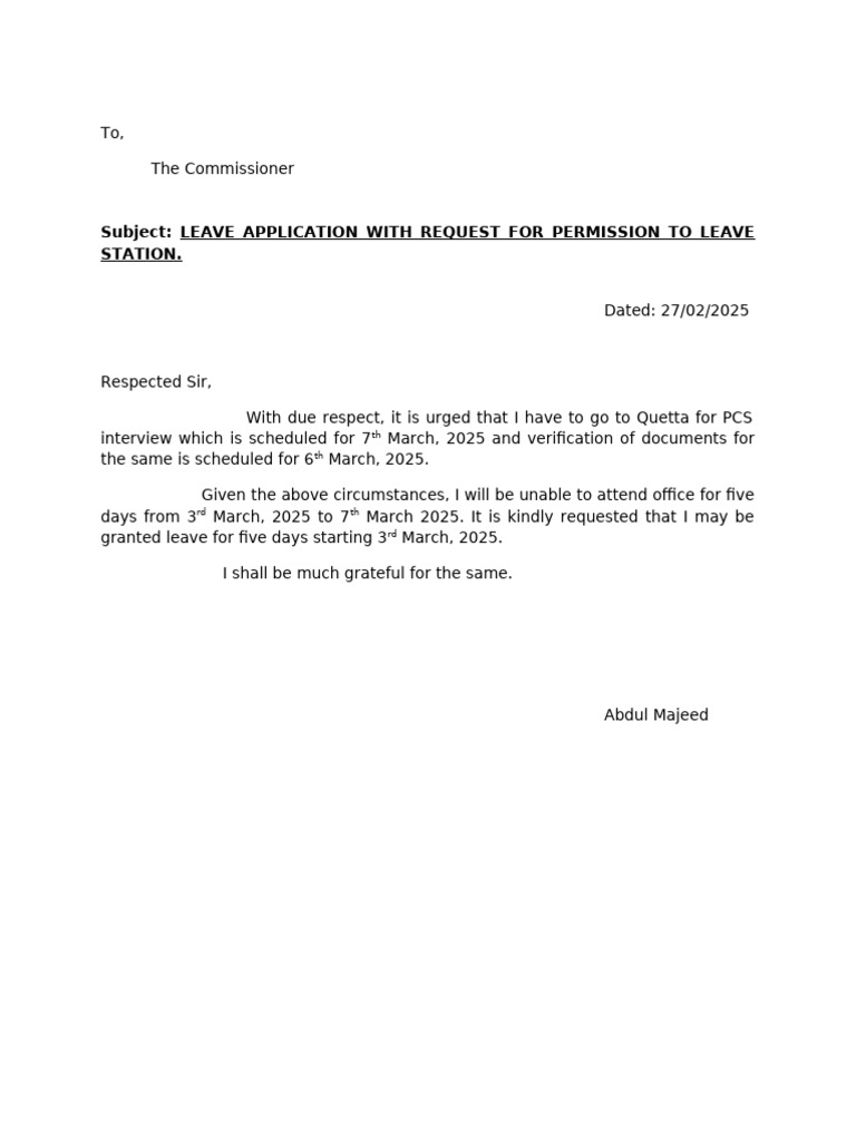 Leave Application | PDF