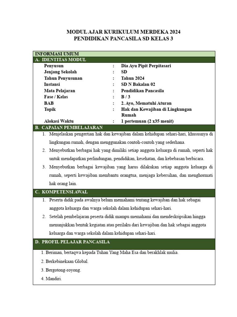 Modul Ajar Kumer Kelas 3-Dia Ayu | PDF