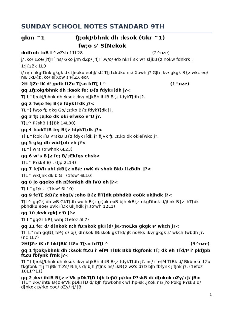 Sunday School Notes Standard 9TH | PDF