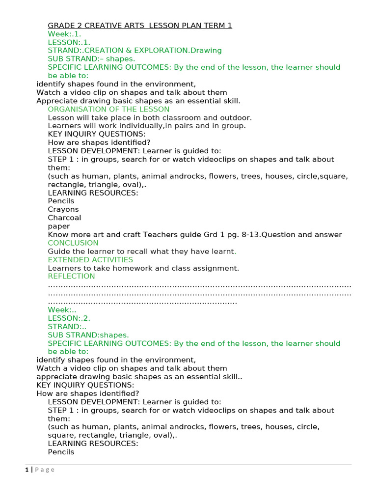 Grade 2 Term 1 Creative Lesson Plans | PDF | Learning | Educational ...