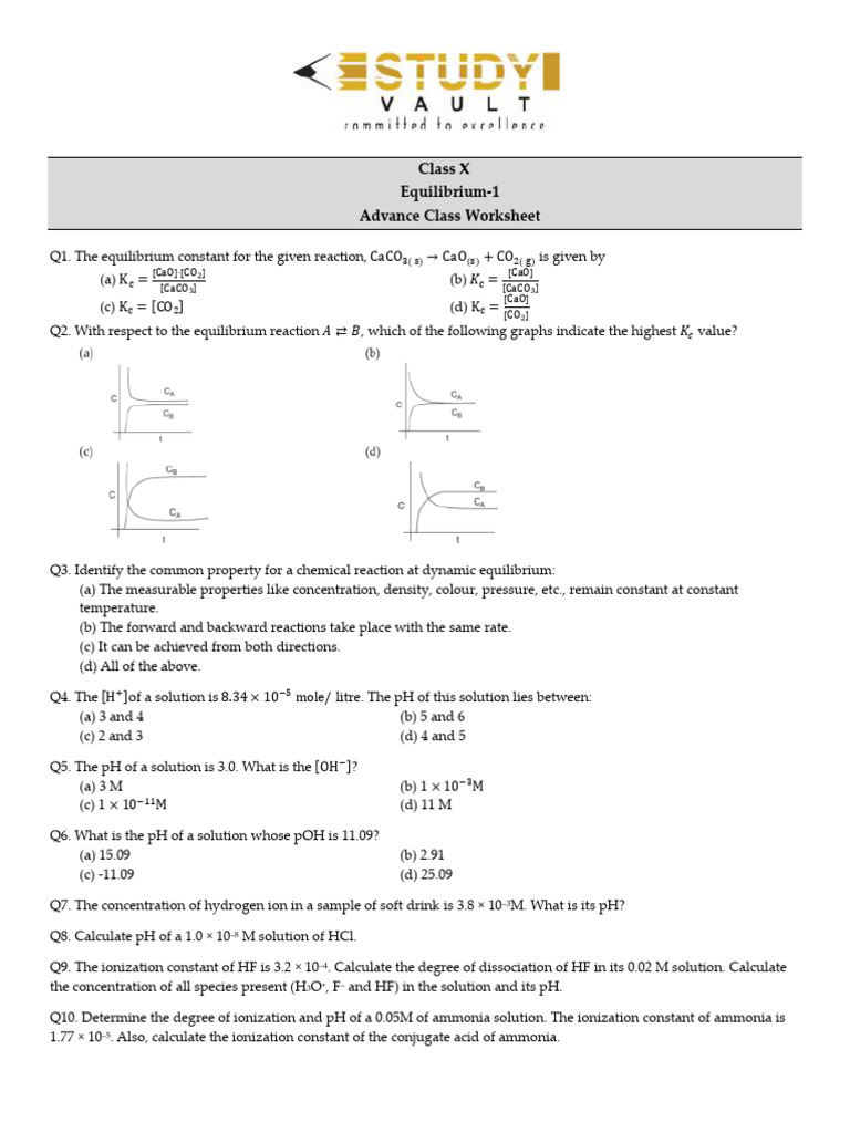 X_chemistry_ionic Equilibrium Advance Ws | PDF | Ph | Acid Dissociation Constant