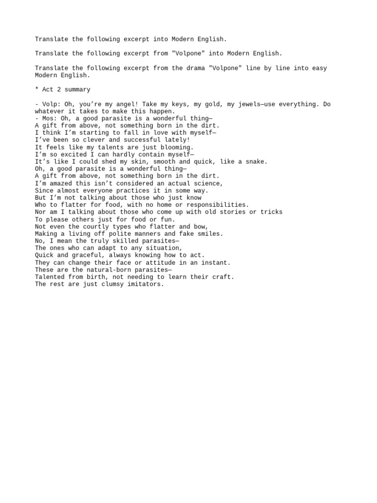 Modern English Translation of "Volpone" Excerpt | PDF