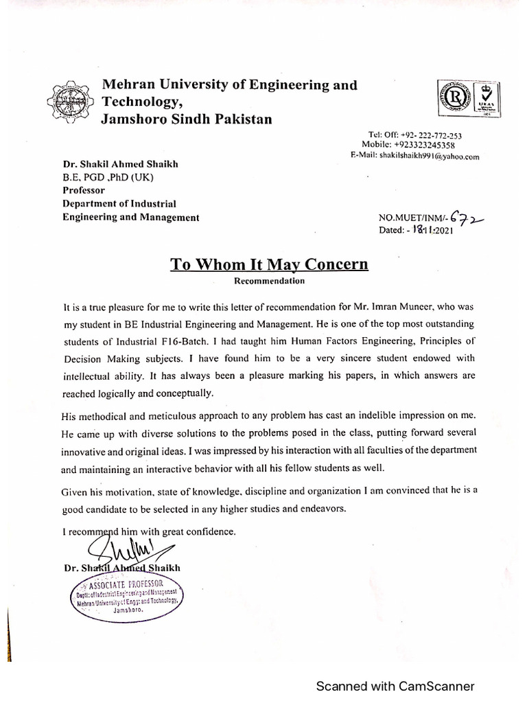 Reference Latter 2 | PDF