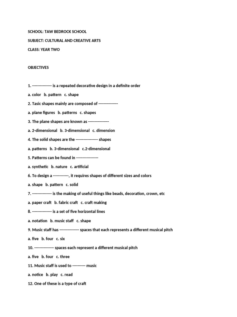 Taw Bedrock School Cca Year Two | PDF | Crafts | Shape