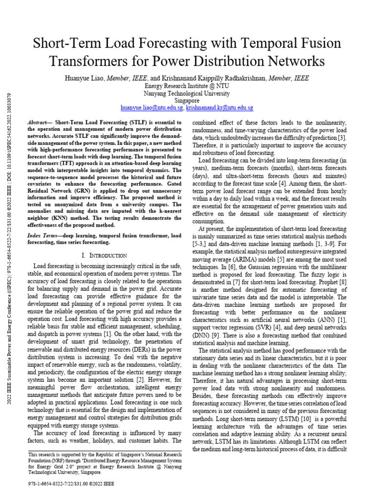 Short-Term Load Forecasting With Temporal Fusion Transformers For Power Distribution Networks ...