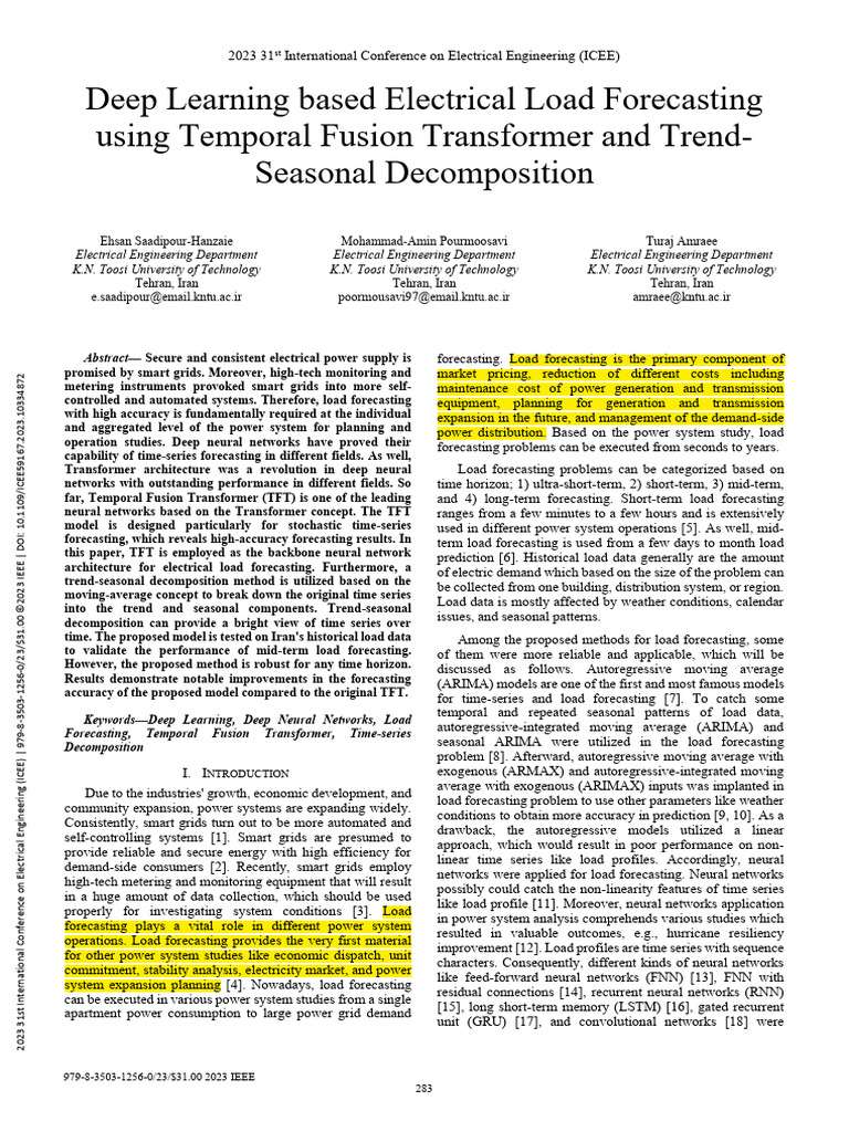Deep Learning Based Electrical Load Forecasting Using Temporal Fusion Transformer And Trend