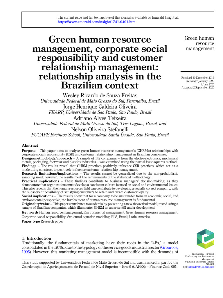 GHRM CSR Gap 10.1108@ijppm-12-2019-0597 | PDF | Corporate Social Responsibility | Human Resource ...