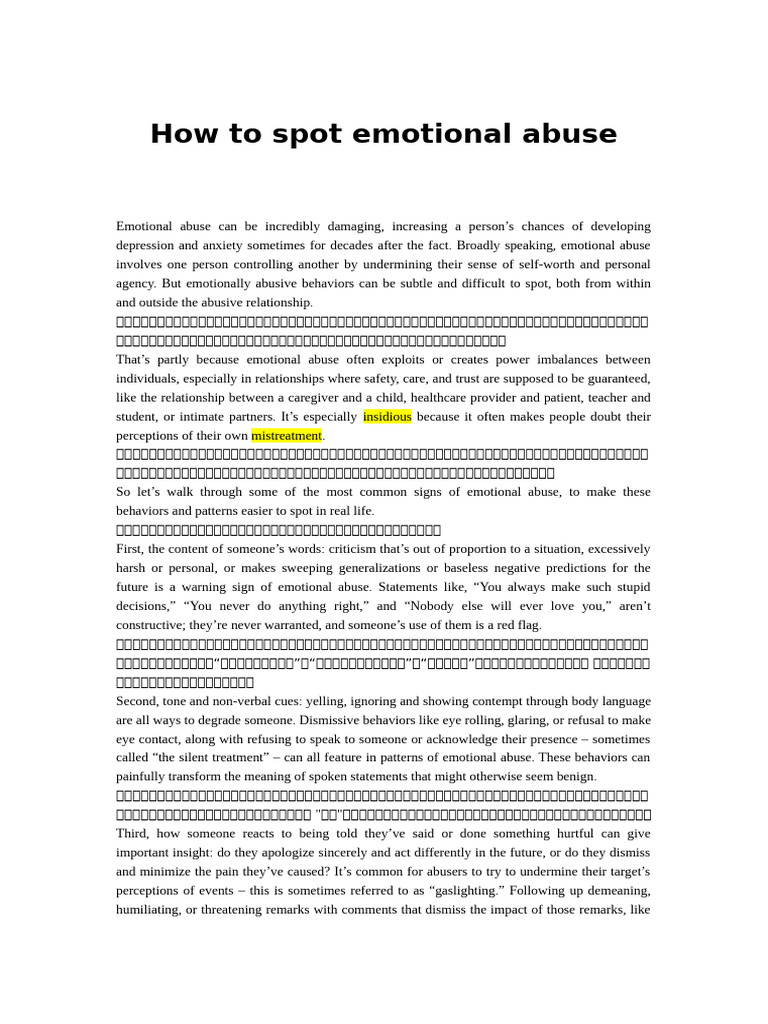 Recognizing Signs of Emotional Abuse | PDF | Psychological Abuse | Feeling