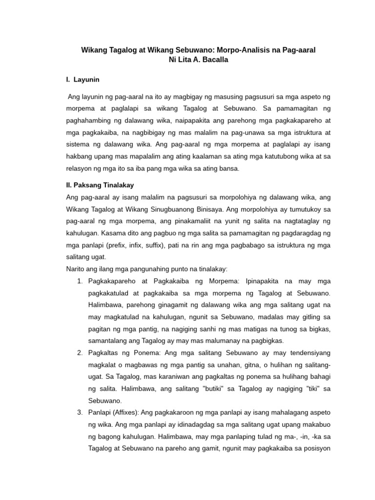 Wikang Tagalog at Wikang Sebuwano Morpo - Analisis Na Pag-Aaral ...