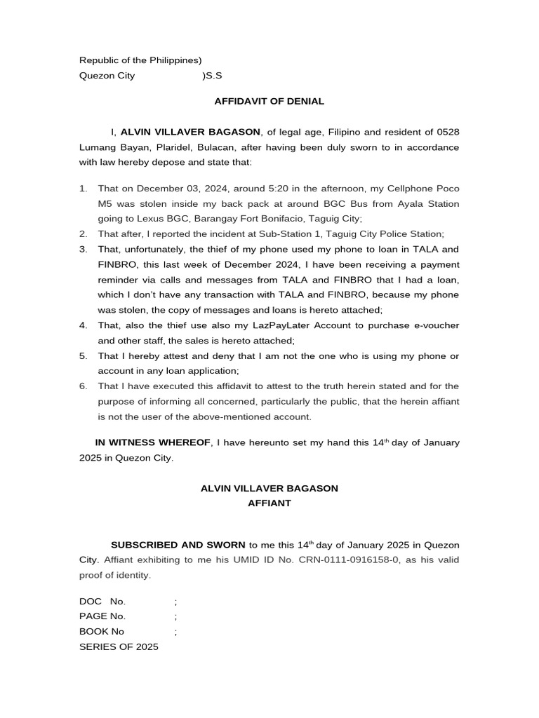 Affidavit of Denial 1-14-25 | PDF