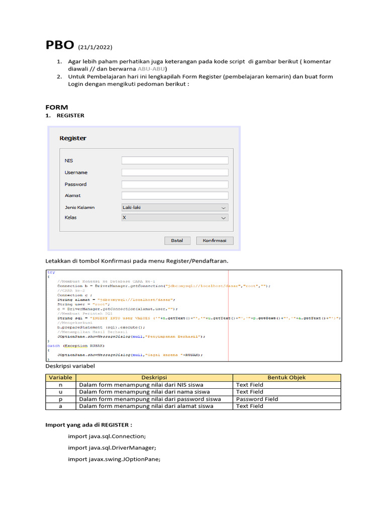 Panduan Form Login PBO Siswa | PDF