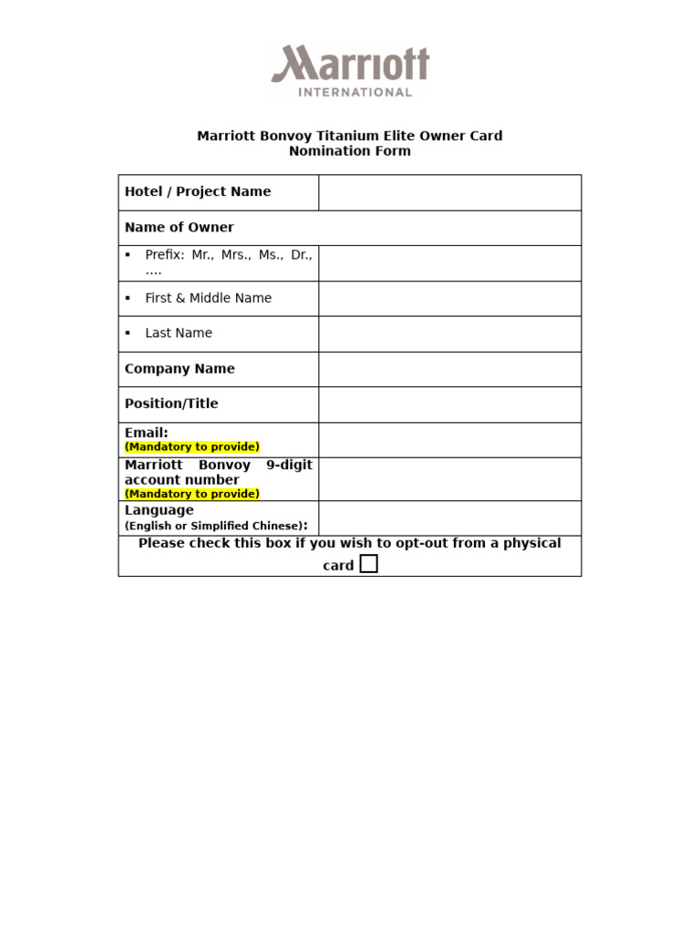 Titanium Elite Owner Card Nomination Form | PDF