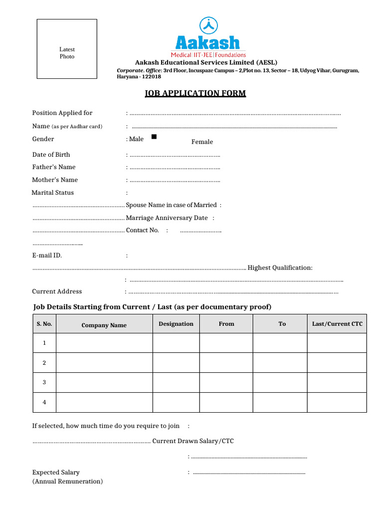Job Application Form - AESL - Rev 01.01.2025 | PDF | Social ...