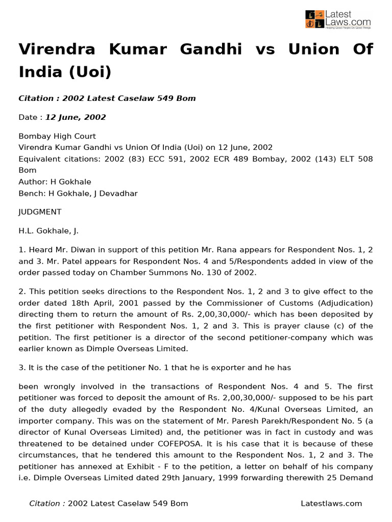 Refund Order in Gandhi vs Union of India | PDF | Common Law | Public Law
