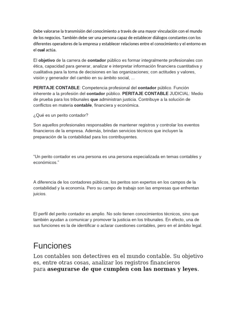 Funciones y habilidades del perito contador | PDF | Testigo experto ...