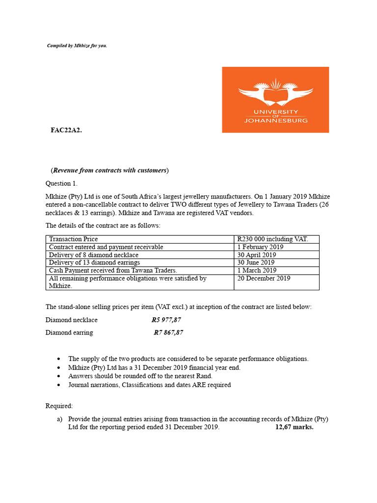 Mkhize Ltd Revenue Journal Entries Guide | PDF