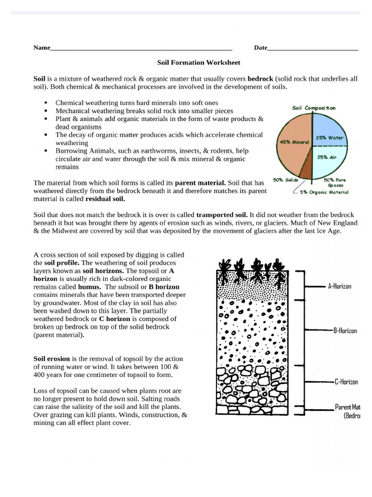 1 Soil Formation Worksheet - Edform | PDF