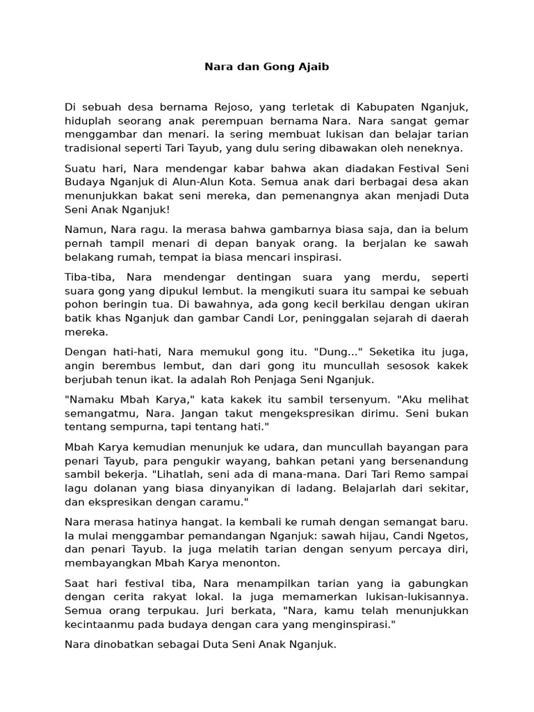 Nara dan Gong Ajaib: Inspirasi Seni Nganjuk | PDF