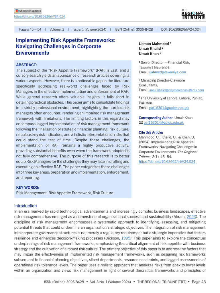 5 Implementing Risk Appetite Frameworks - Usman Mahmood-1 | PDF | Risk ...