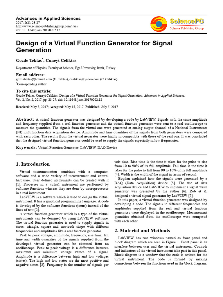 Design of A Virtual Function Generator For Signal | PDF | Amplitude ...