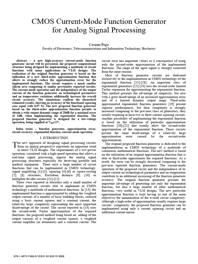 CMOS Current-Mode Function Generator | PDF | Cmos | Electronic Circuits