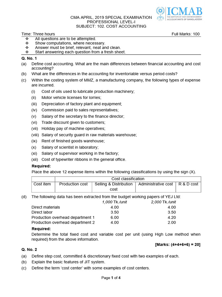 Question CMA April 2019 SP Exam | PDF | Piece Work | Overtime