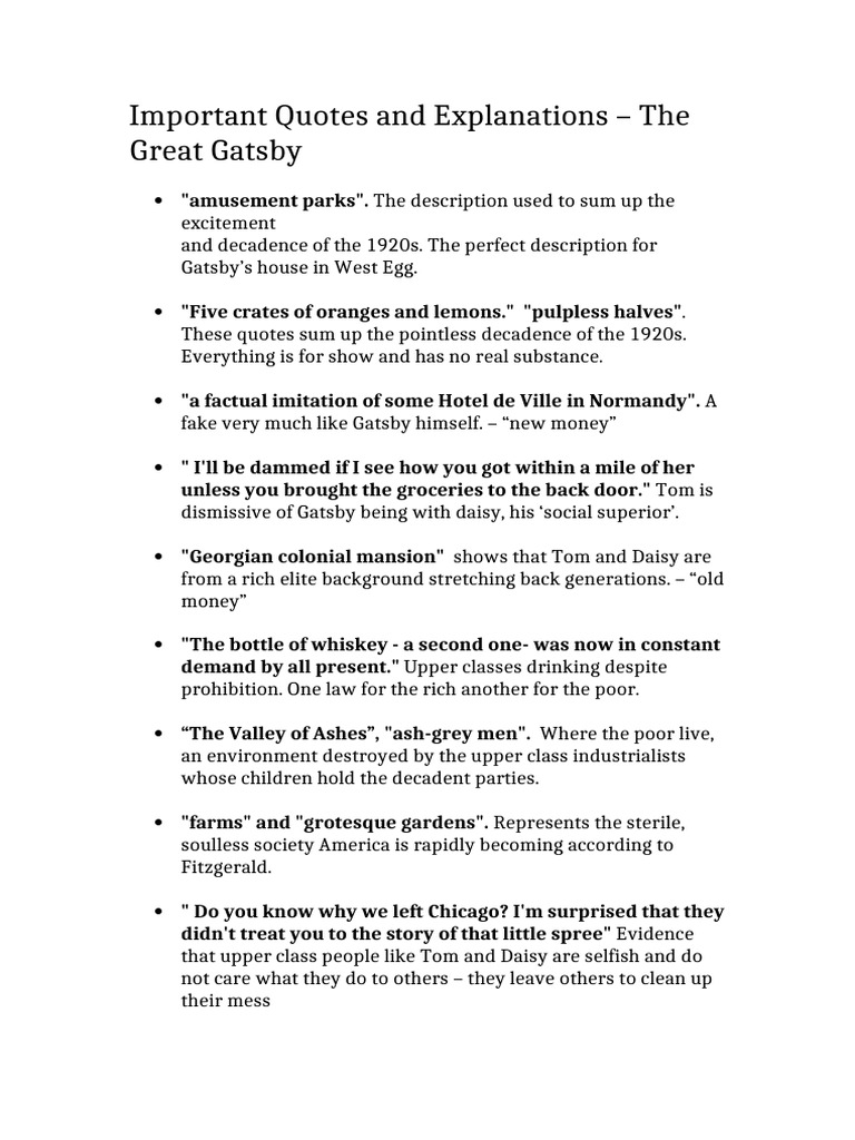 Key Quotes from The Great Gatsby | PDF | The Great Gatsby