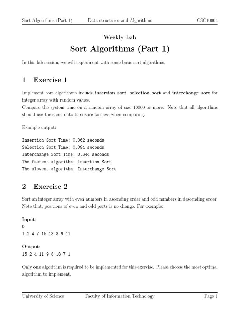 Lab Sort Part 1 Data Structure And Algorithms Pdf Computing Algorithms And Data Structures