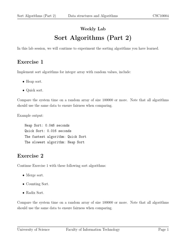 Lab - Sort Part 2 DATA STRUCTURE & ALGORITHMS | PDF | Algorithms | Computer Programming