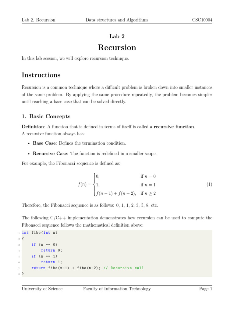 Lab 2 - Recursion - DATA STRUCTURE & ALGORITHMS | PDF | Recursion ...