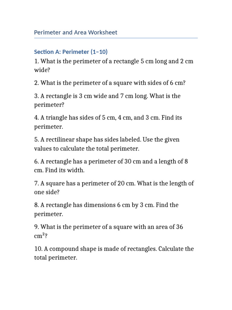 Corrected Perimeter Area Worksheet | PDF
