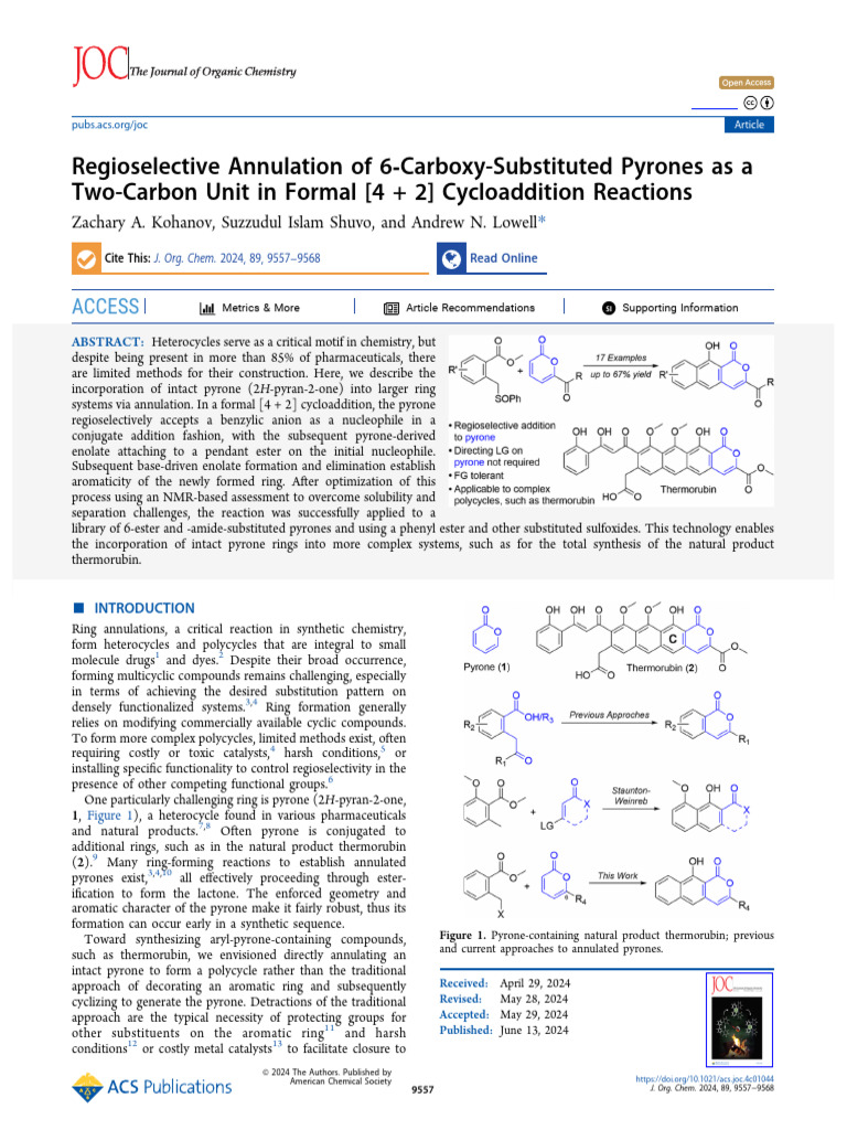 Kohanov Et Al 2024 Regioselective Annulation of 6 Carboxy Substituted Pyrones As A Two Carbon ...