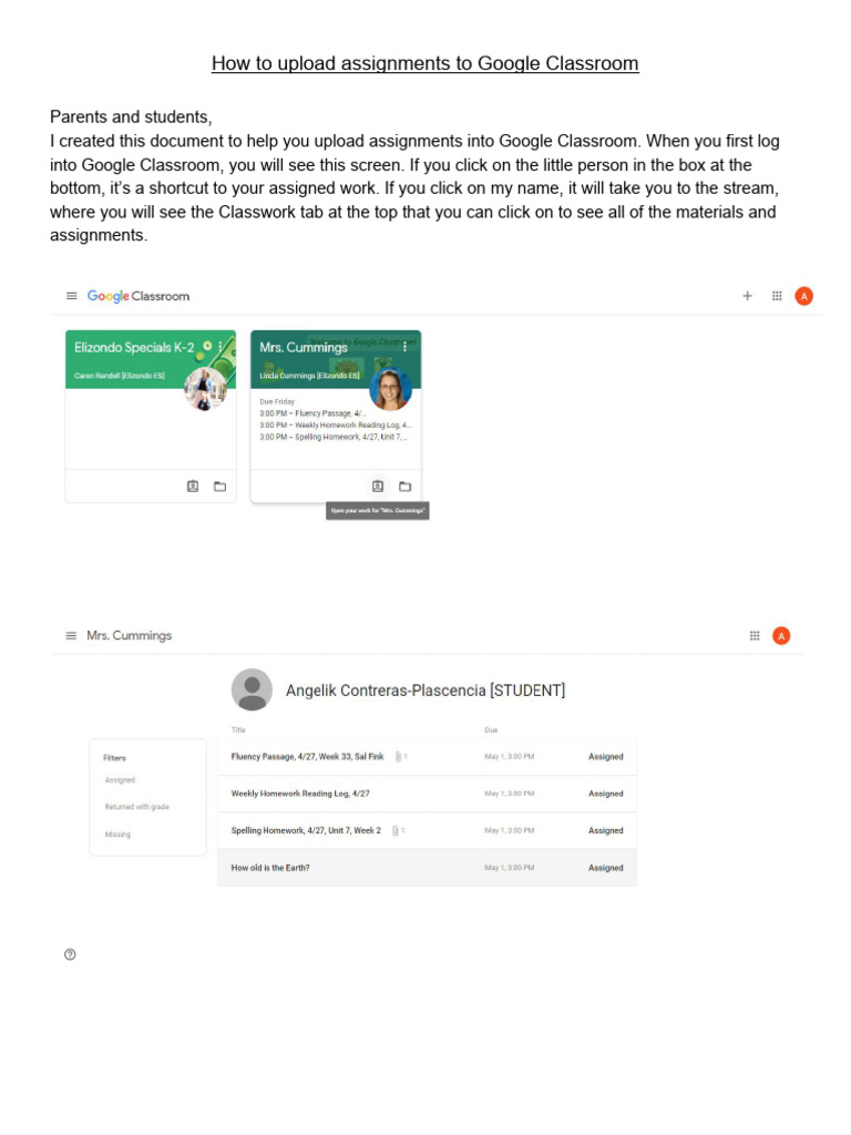 How To Upload Assignments To Google Classroom | PDF